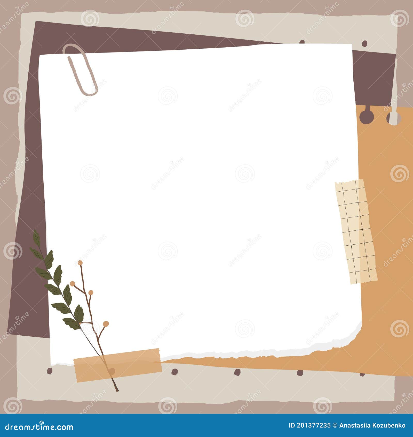 Scrapbook Composition with Notes Paper, Tapes and Flowers Elements ...