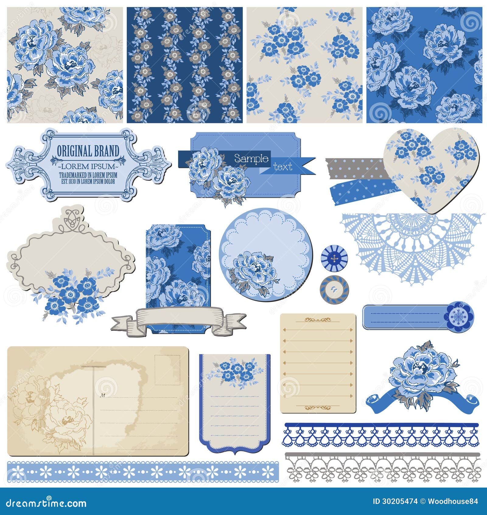 Vintage Blue Flowers stock vector. Illustration of beautiful - 30205474