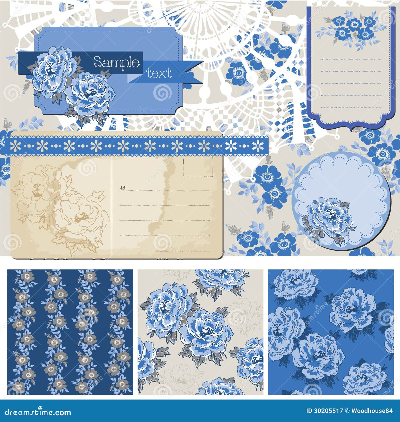 Vintage Blue Flowers stock vector. Illustration of element - 30205517