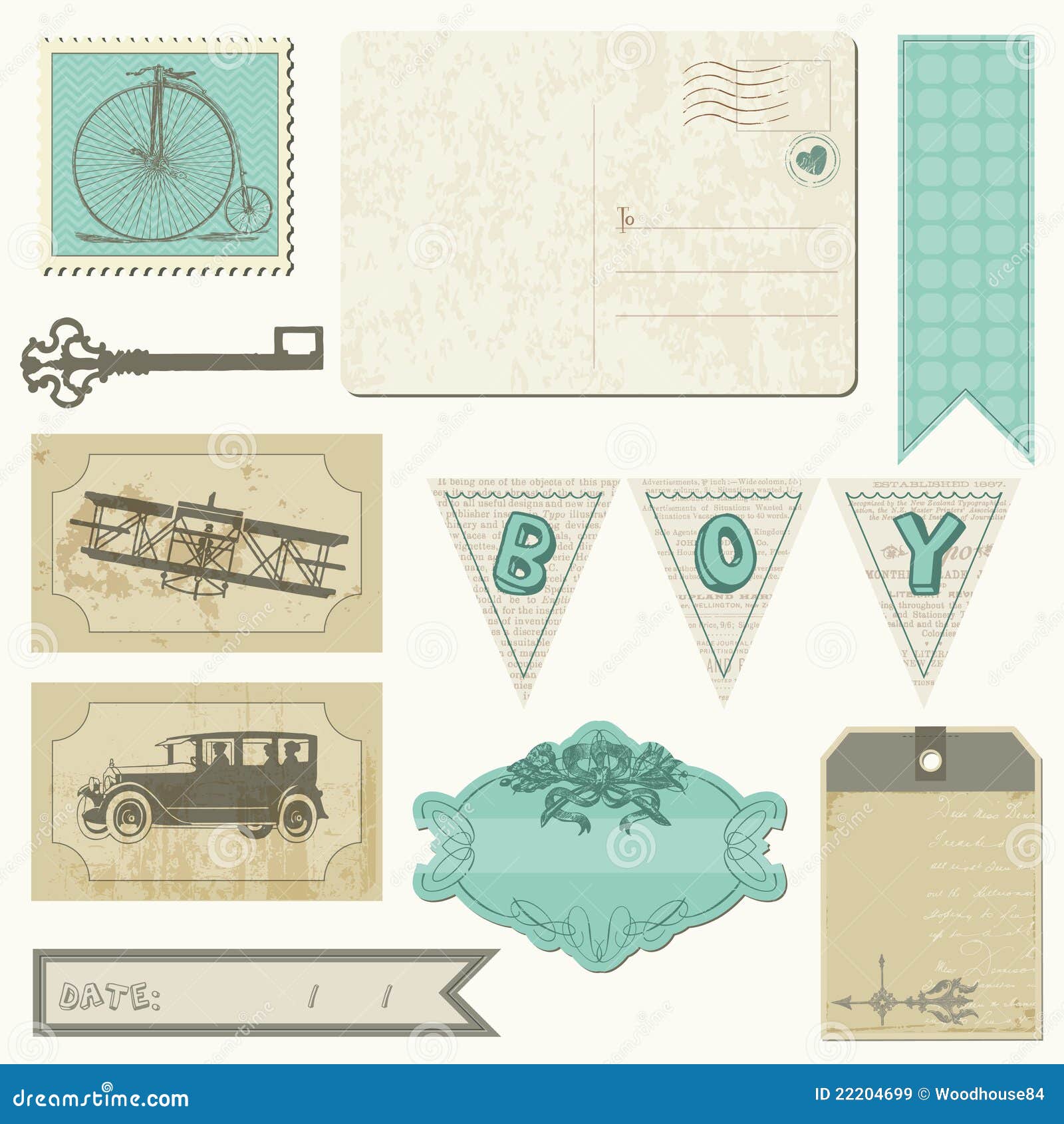 Scrapbook Design Elements - Vintage Boy Set Stock Vector - Illustration ...