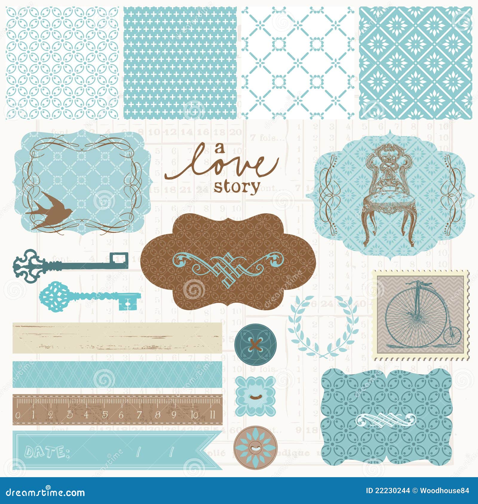 Scrapbook Design Elements Vintage Love Set Stock Vector
