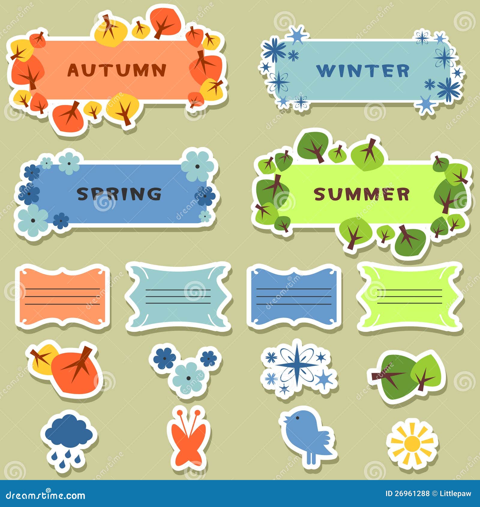 Scrapbook Elements Stickers Four Seasons Stock Vector - Illustration of ...