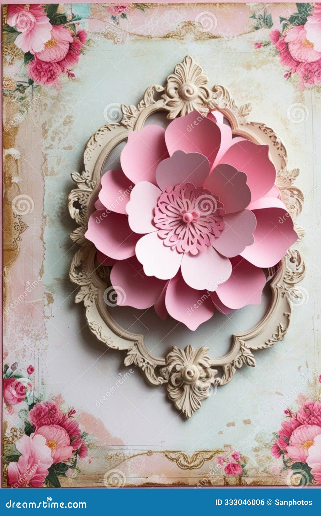 Intricately Designed Floral Scrapbook Page with Centred Vintage Details ...