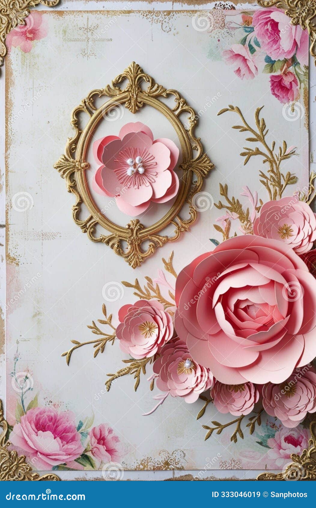 Intricately Designed Floral Scrapbook Page with Vintage Details Stock ...