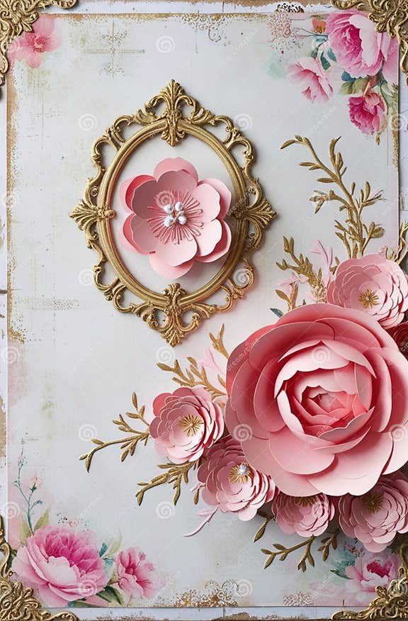 Intricately Designed Floral Scrapbook Page with Vintage Details Stock ...