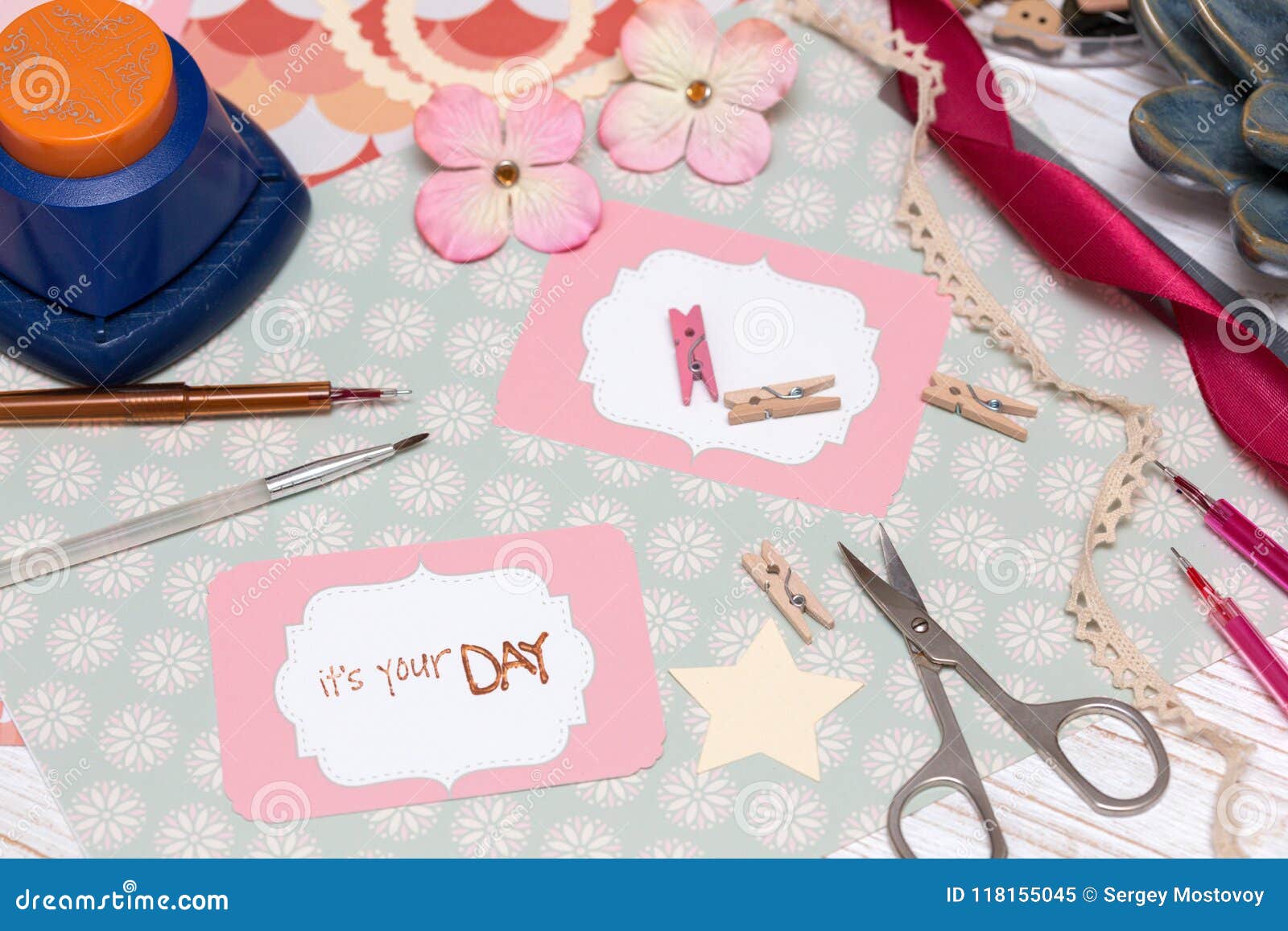 Scrapbook - Process of Creating a Postcard Stock Image - Image of ...