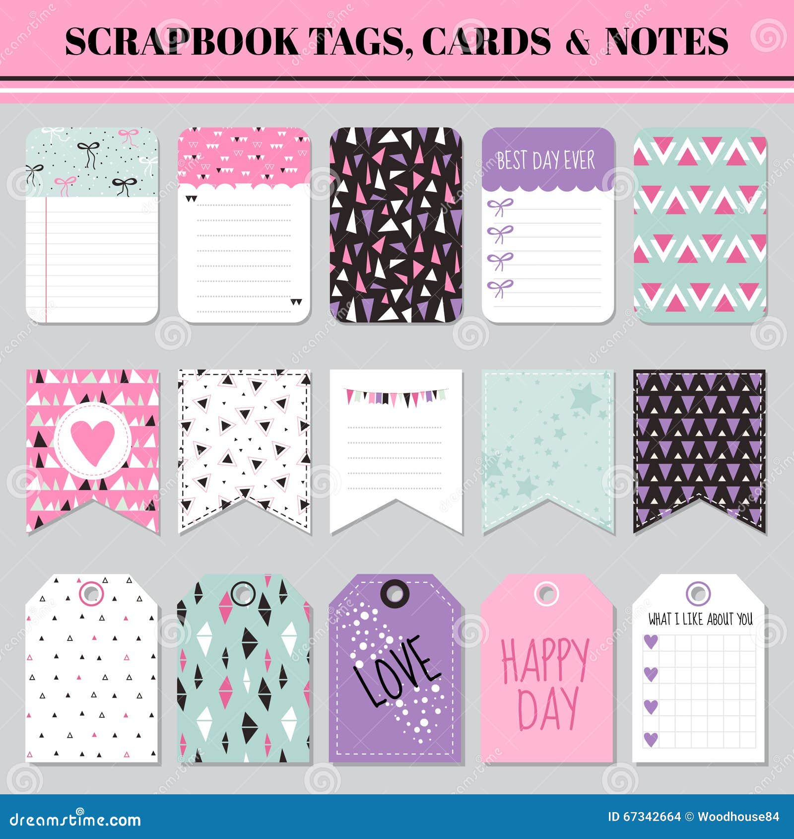 Scrapbook Tags, Cards and Notes - for Birthday Stock Vector ...