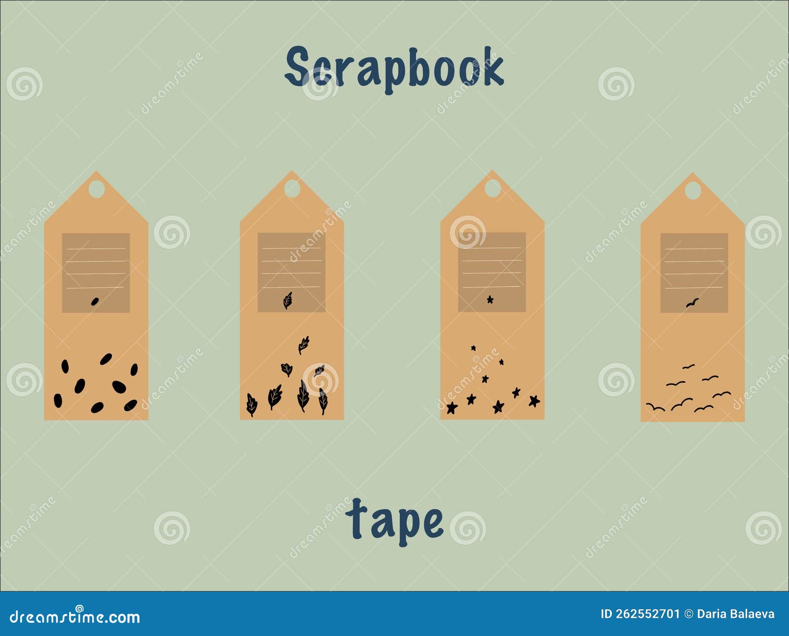 Scrapbook Tags on Green Background Tags with Illustrations Stock Vector ...