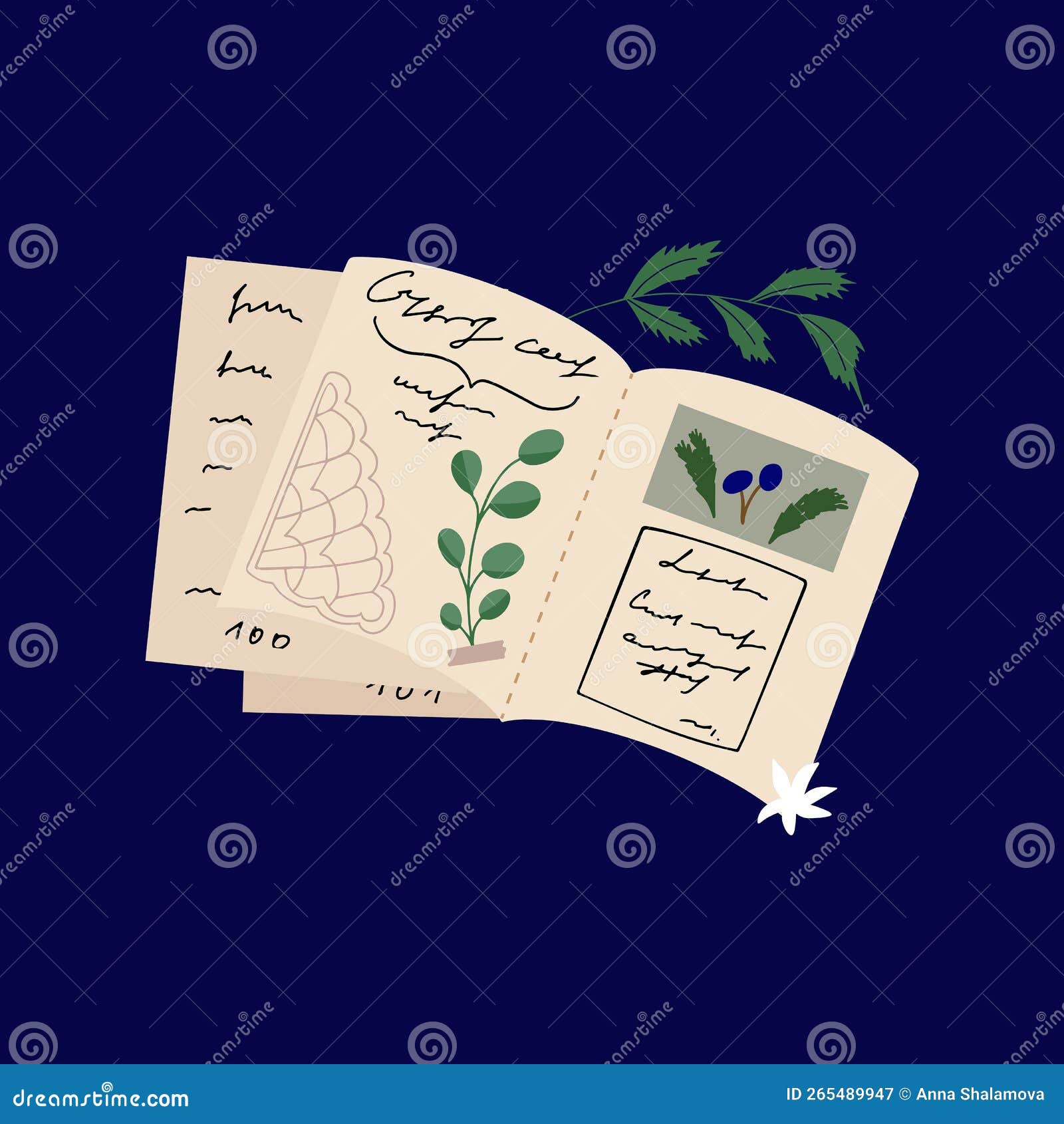 Scrapbook with Text and Plants. Hand Drawn Vector Illustration Stock ...