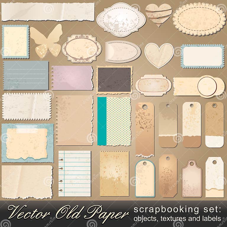 Scrapbooking Set of Old Paper Objects Stock Vector - Illustration of ...