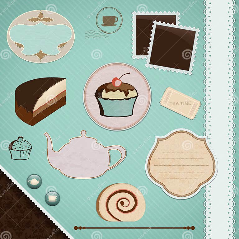 Scrapbooking Set: Tea Time stock vector. Illustration of drink - 30015565