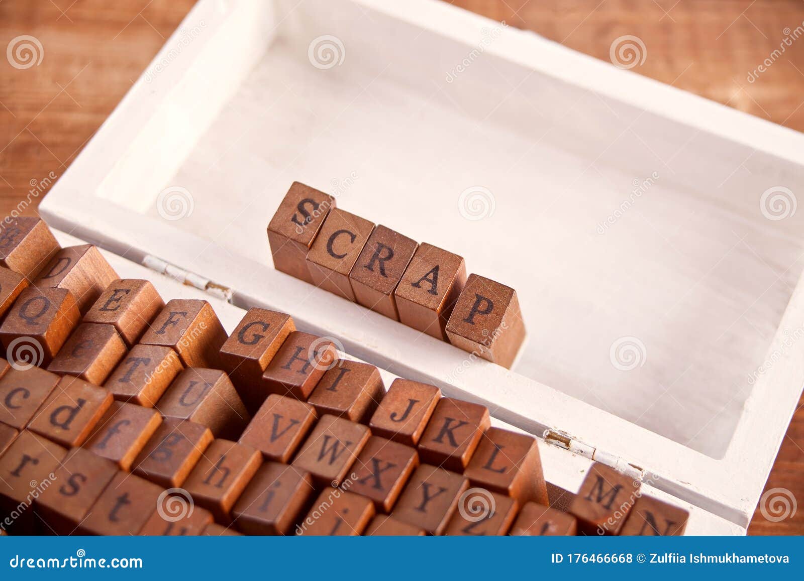 Scrapbooking Wooden Alphabet Stamp Set with Text Scrap Stock Photo ...