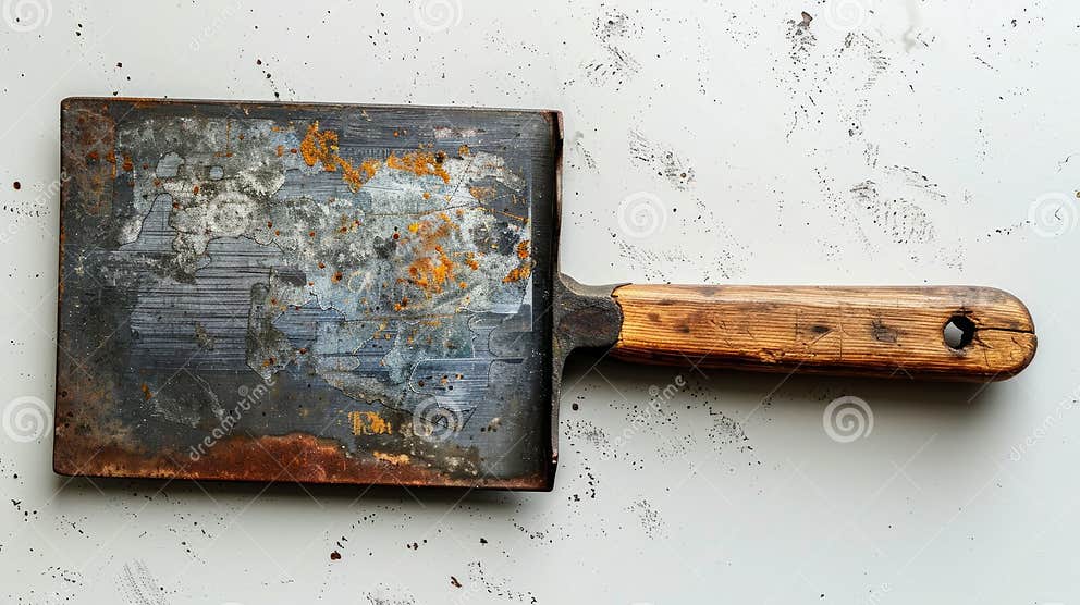 Scraper Tool with Rubber Handle and Thin Iron Resting on a Clean ...
