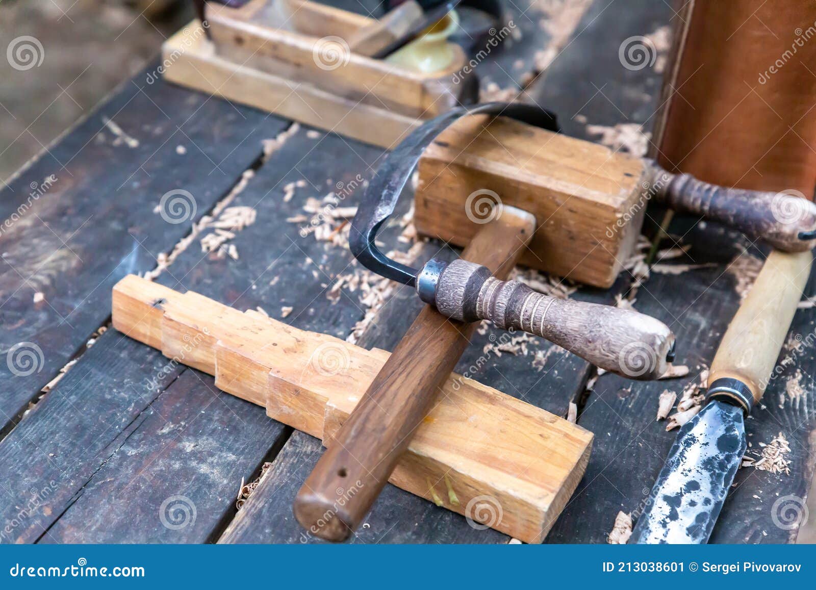 Scraper and Wooden Hammer Items for Carpenter and Builder Stock Image ...