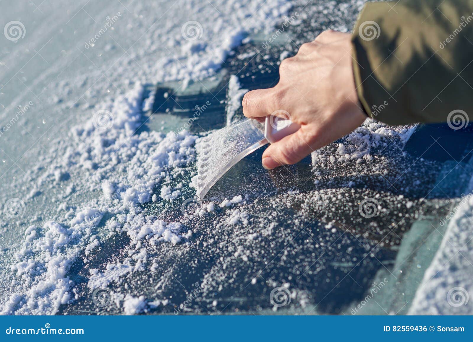 Scraping Ice Off the Windshield Stock Photo - Image of broom, outdoor ...