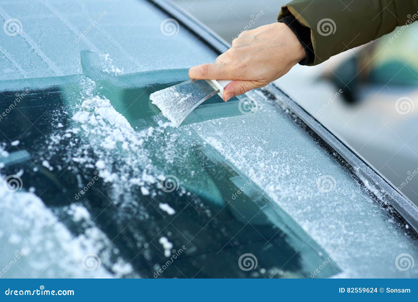 Scraping Ice Off the Windshield Stock Photo - Image of broomstick ...