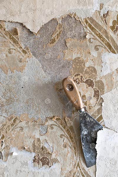 Scraping Wallpaper at Renovation Stock Photo - Image of tool, plaster ...