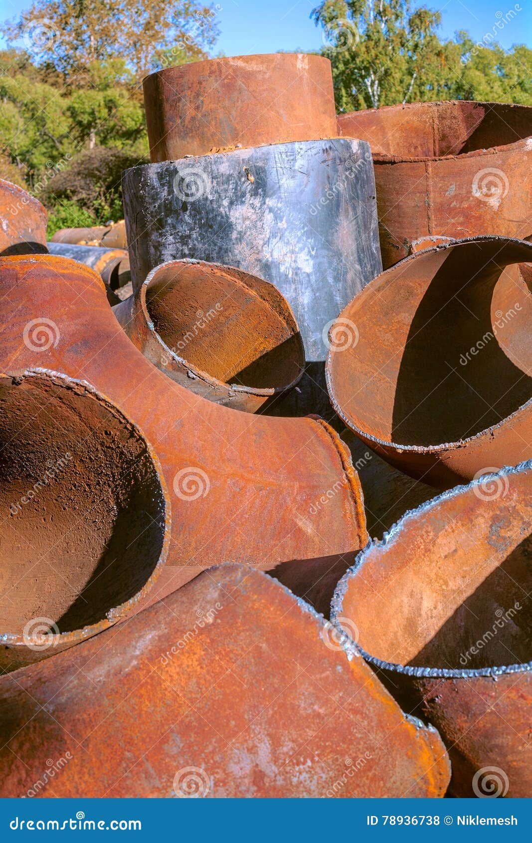 Scraps of Big Metal Rusty Pipes Outdoors Stock Photo - Image of pipe ...