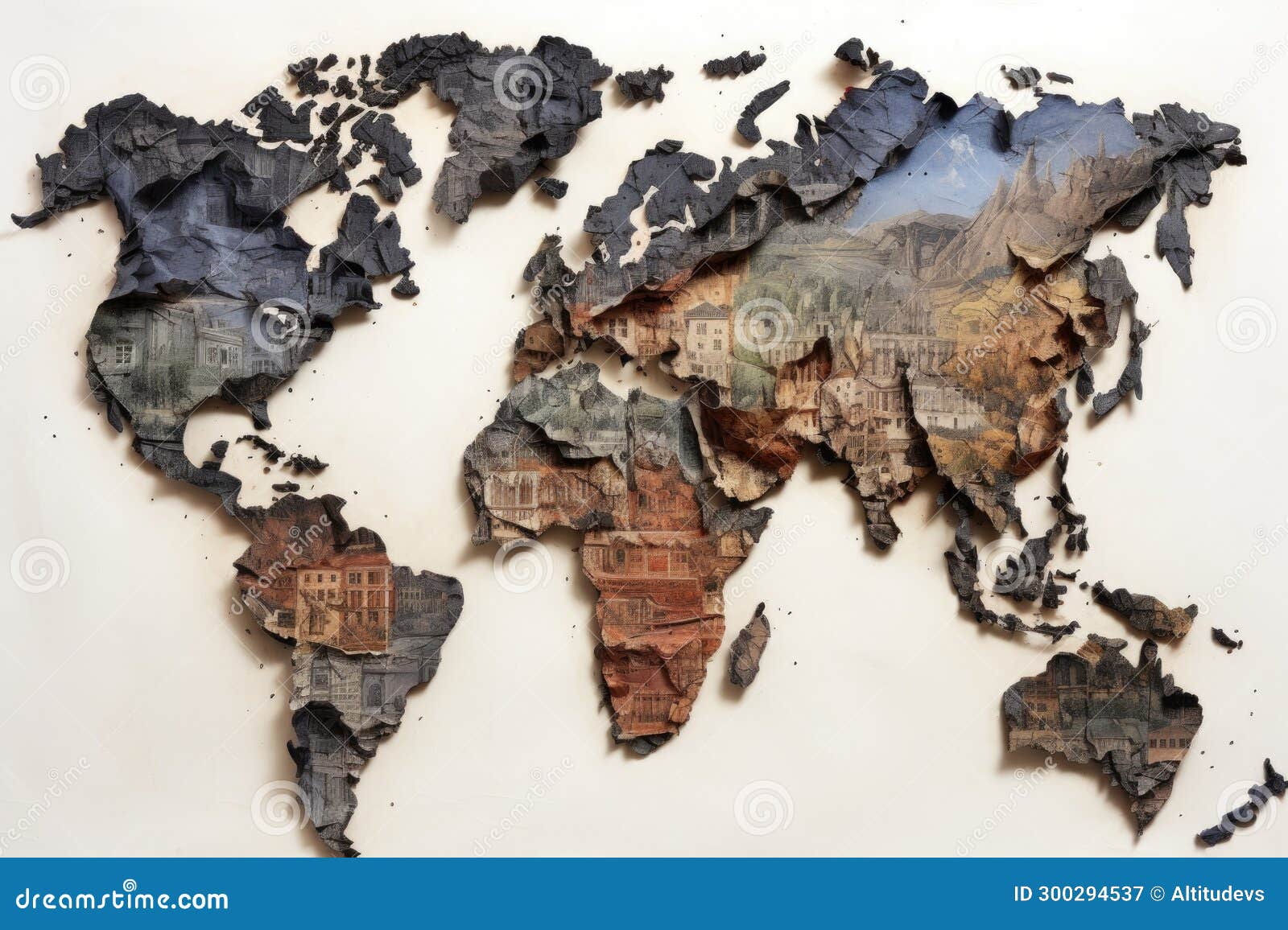 Scraps of Old Newspapers Shaped into a World Map Stock Image - Image of ...