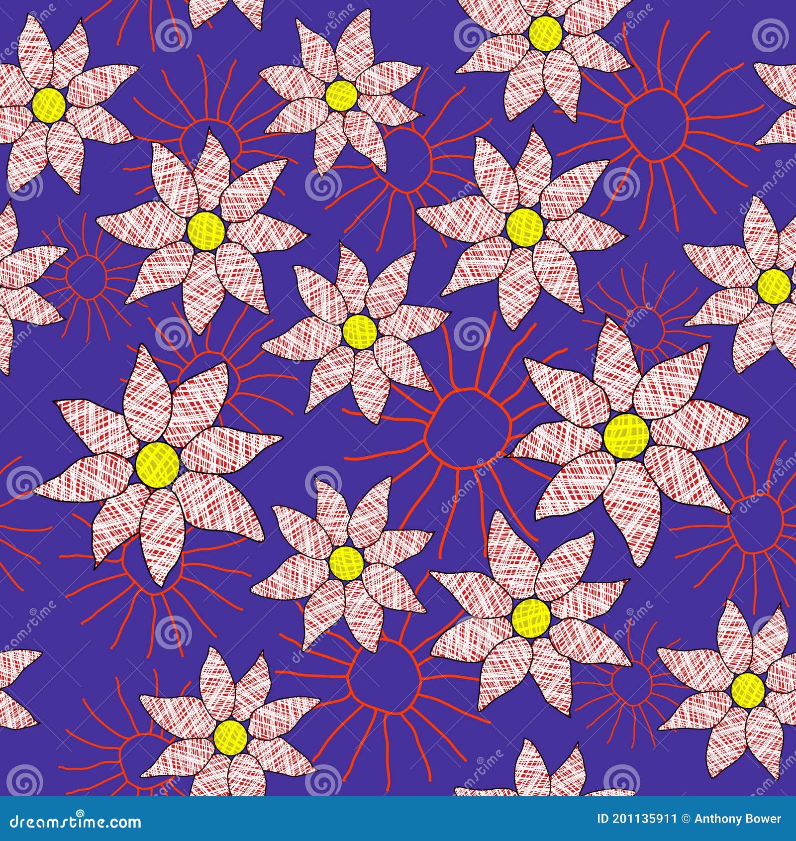 Red And Yellow Flower Repeating Seamless Pattern Stock Vector