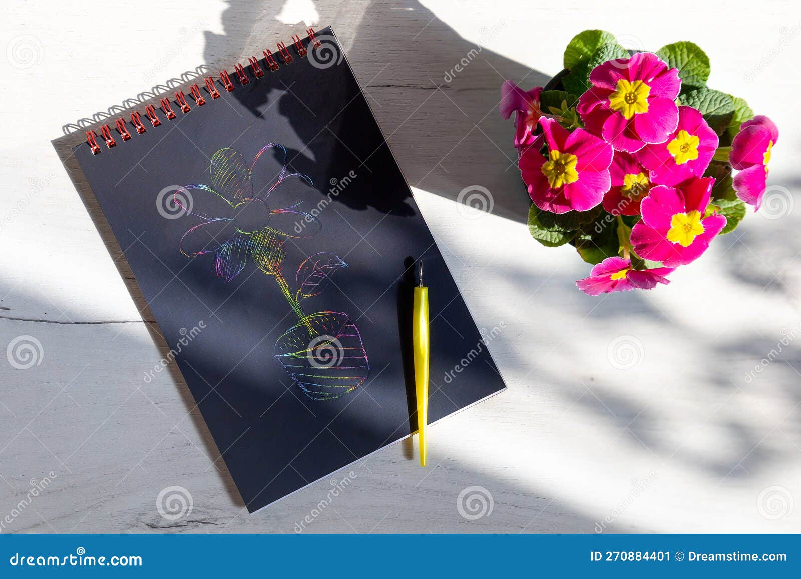 Scratch Painting Paper with Flower on it and Flower Pot Stock Image ...