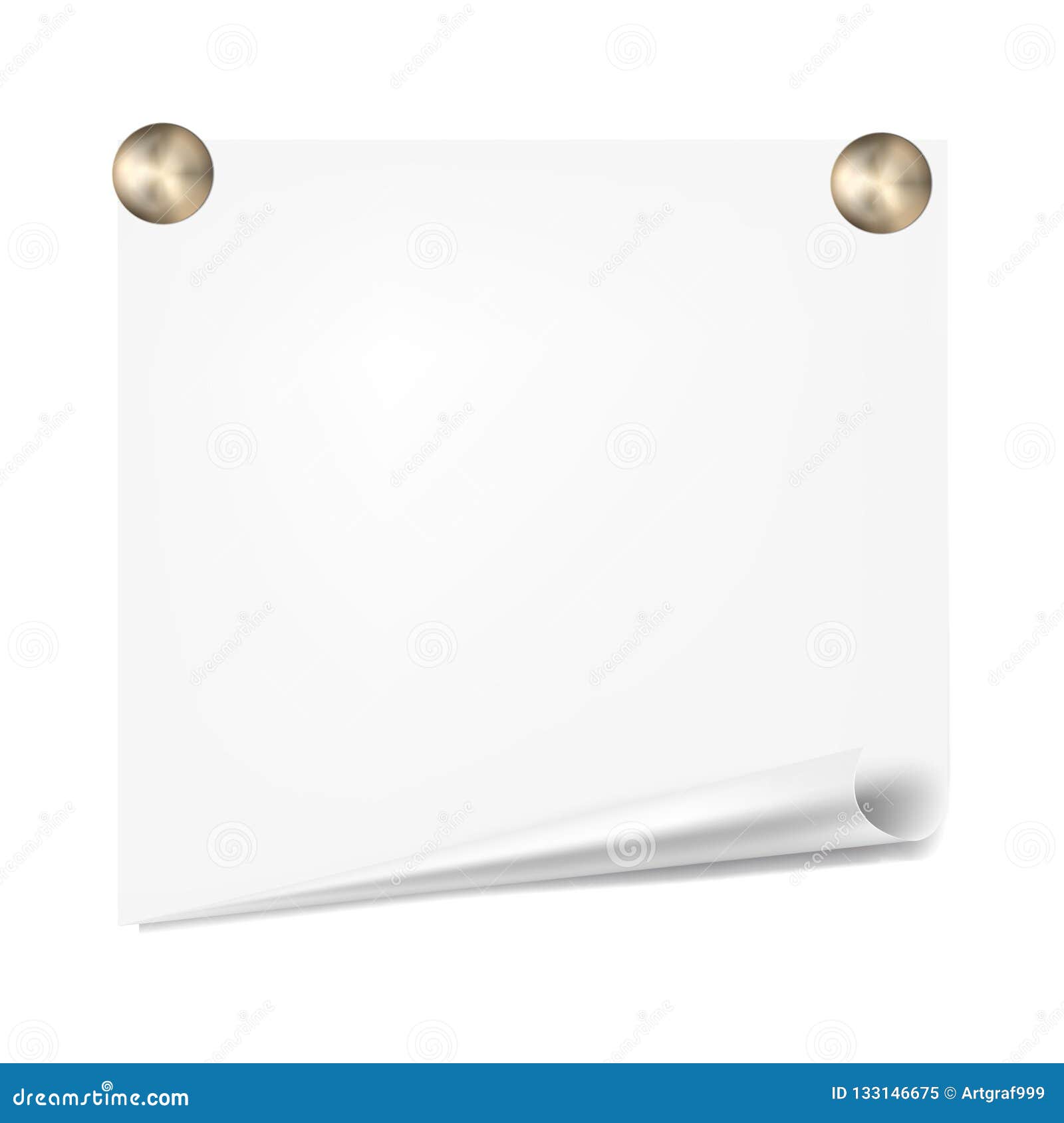 Scratch Paper on a White Wall. Note Paper with Pushpins Isolated Stock ...