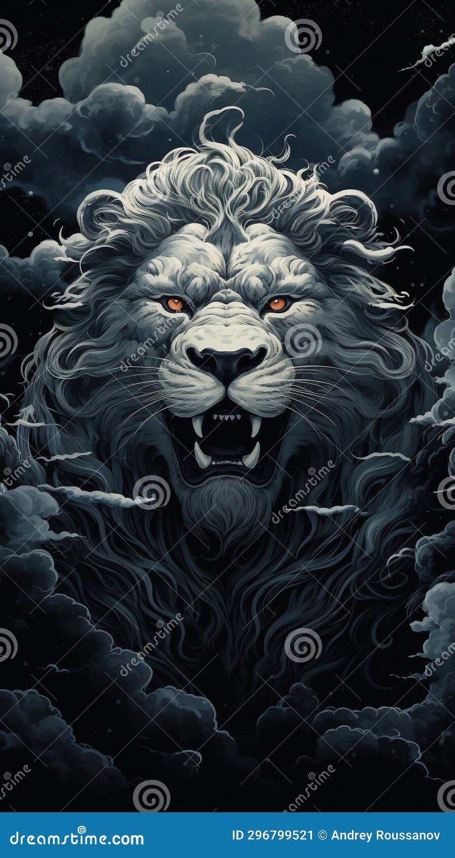 Scratchboard Art Fierce Grey Lion. Stock Illustration - Illustration of ...