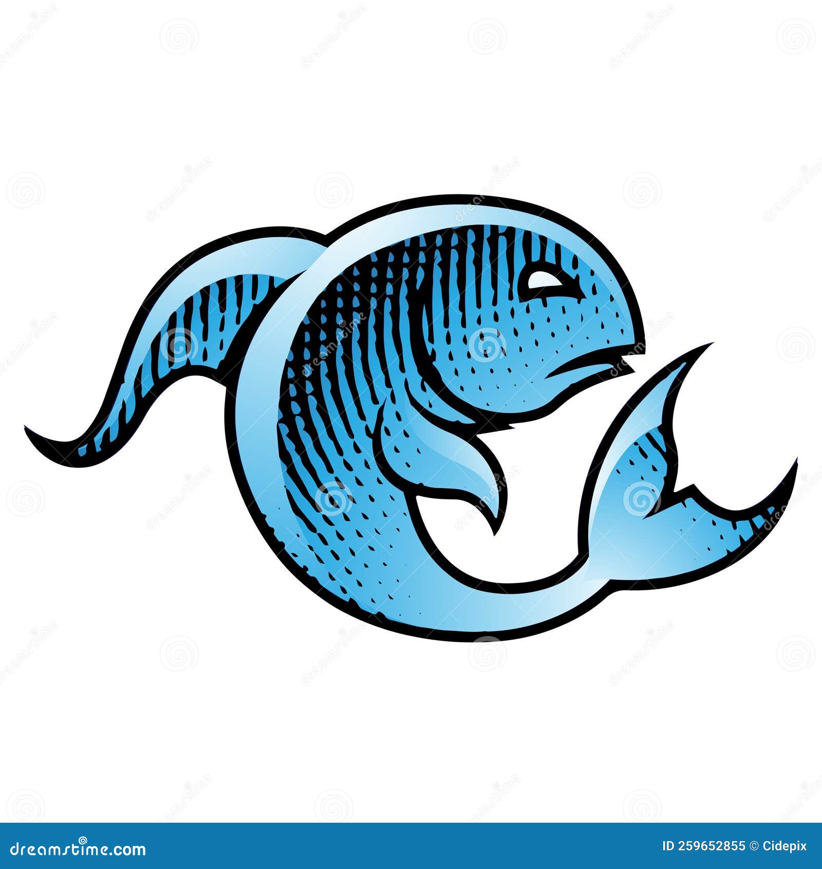 Scratchboard Engraved Fish with Blue Fill Stock Vector - Illustration ...