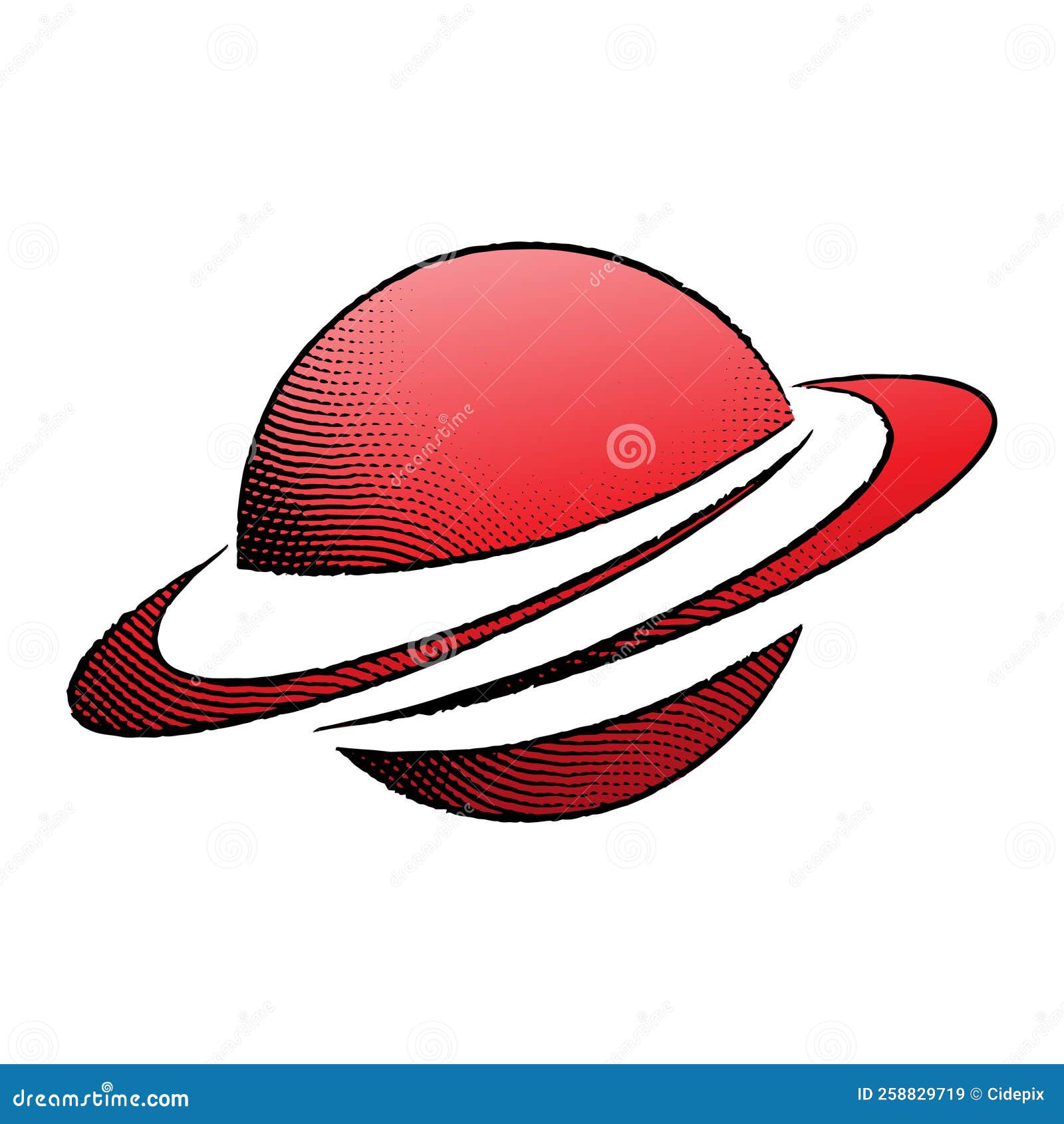 Scratchboard Engraved Icon of a Planet with Red Fill Stock Vector ...