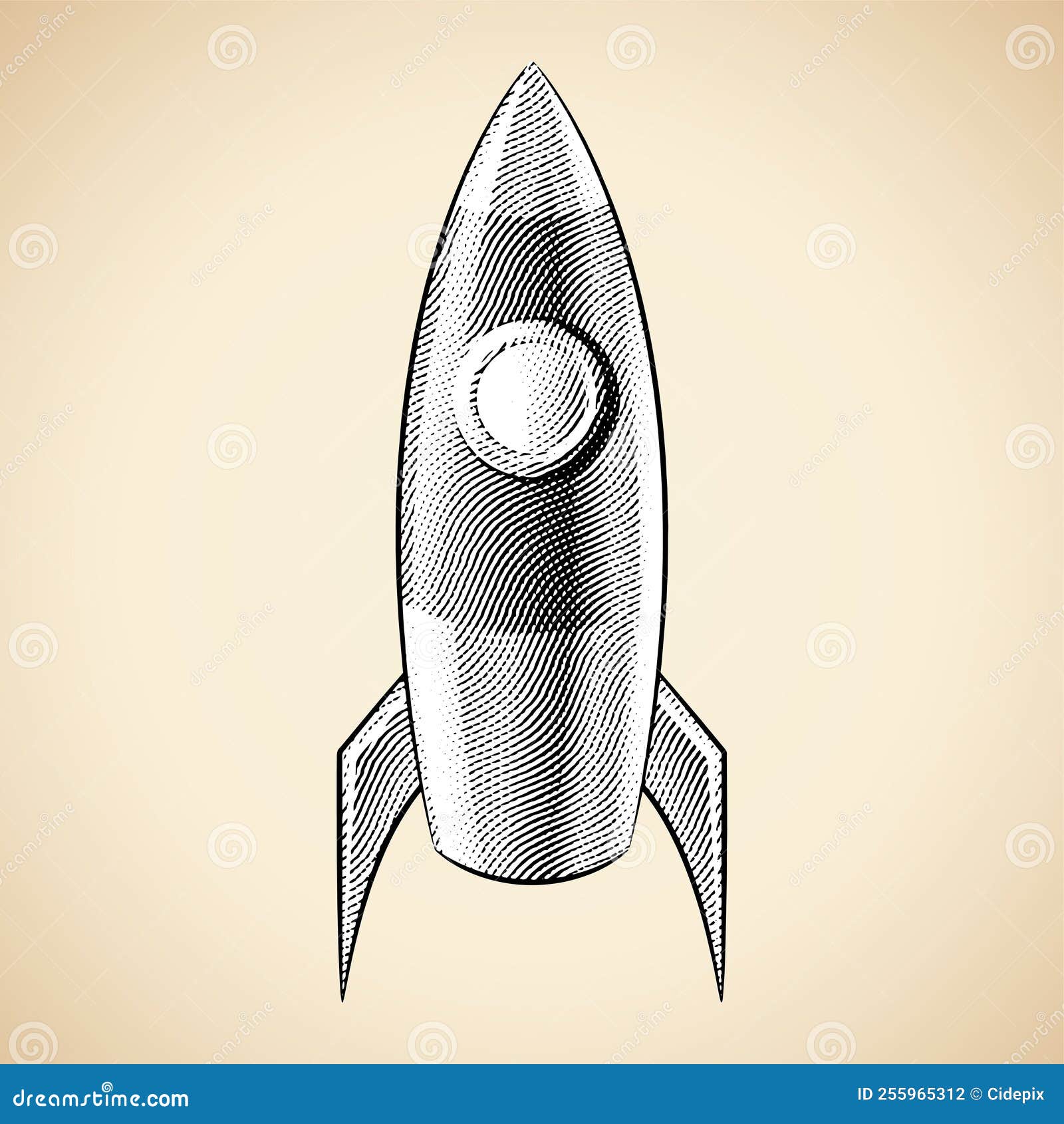 Scratchboard Engraved Rocket with White Fill Stock Vector ...