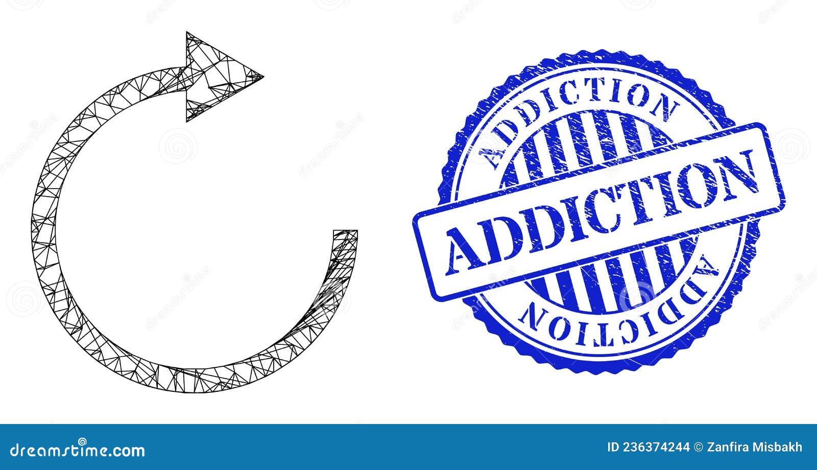 Scratched Addiction Stamp Seal and Hatched Rotate Right Arrow Web Mesh ...