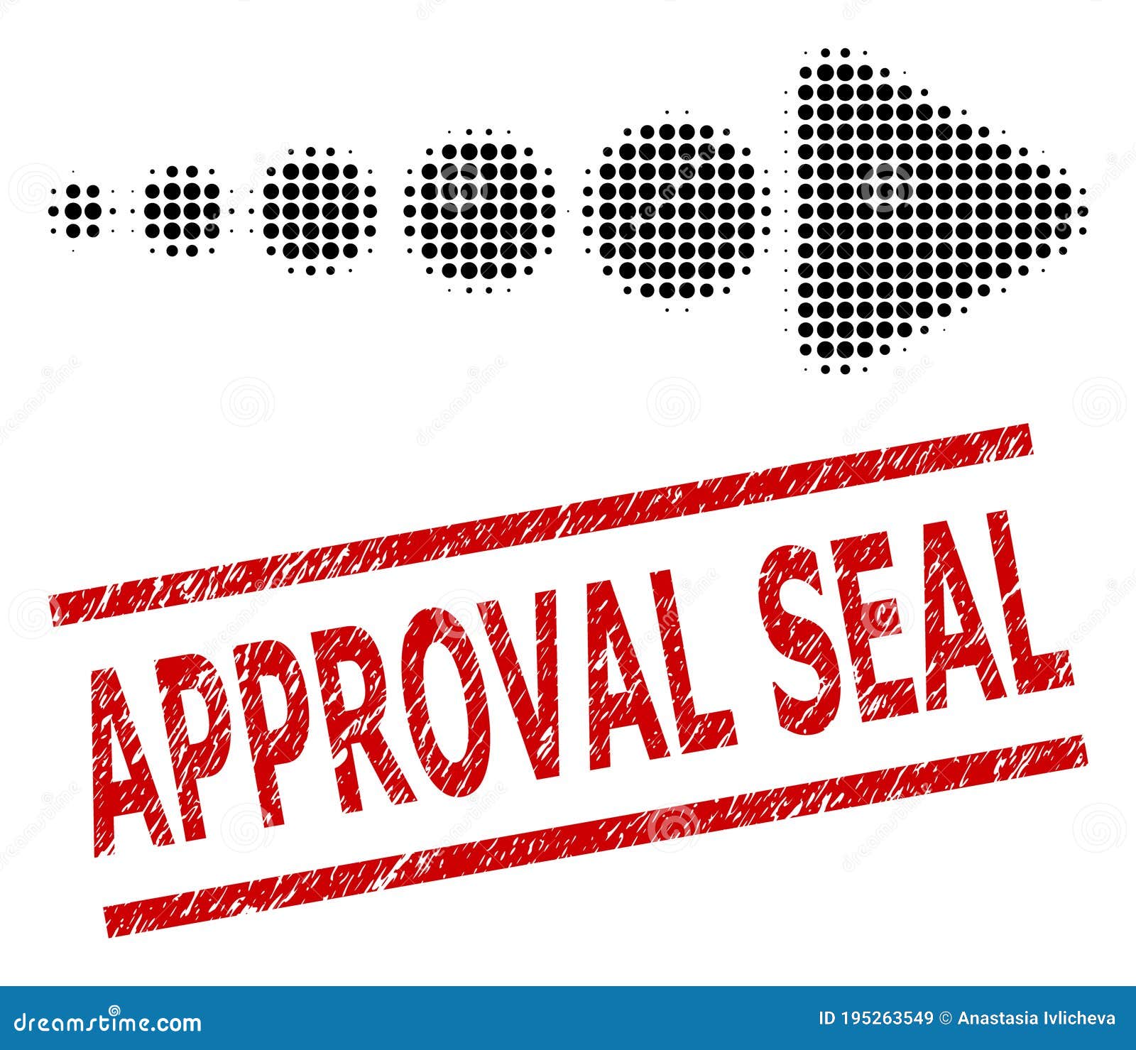 Scratched Approval Seal and Halftone Dotted Arrow Right Stock Vector ...