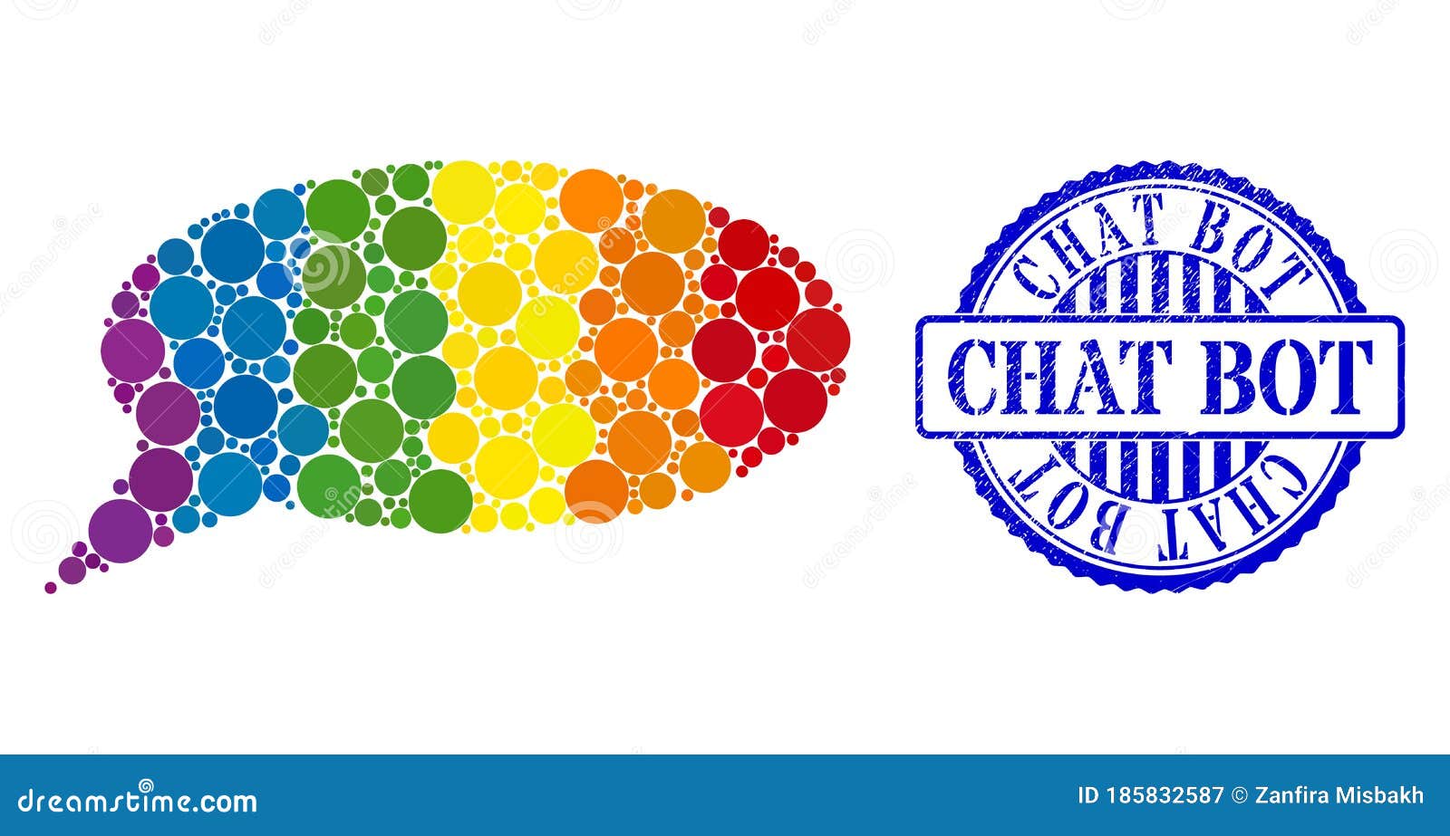 Scratched Chat Bot Watermark and Rainbow Message Cloud Collage Icon of ...