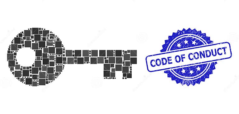 Scratched Code of Conduct Stamp and Square Dot Collage Key Stock Vector ...