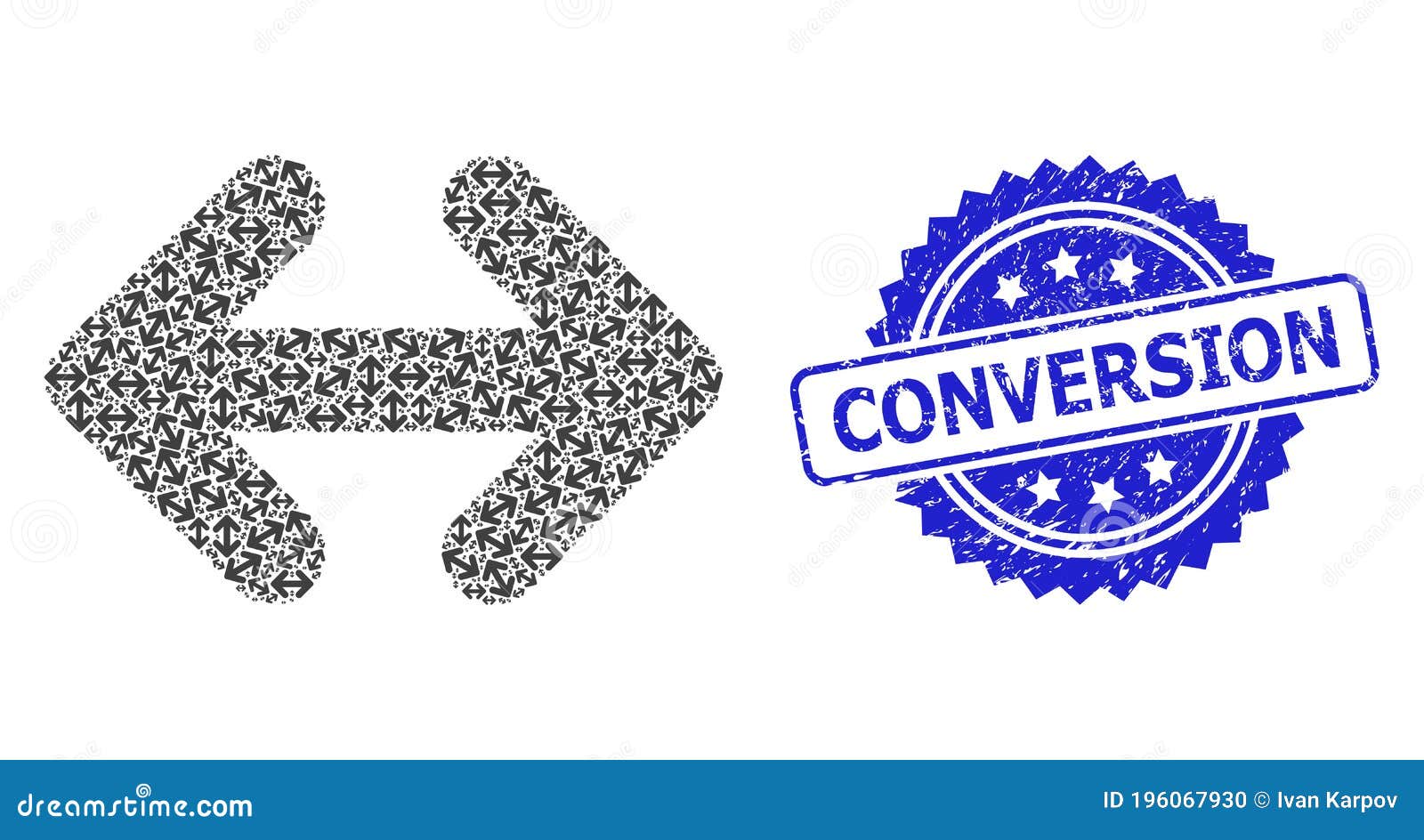 Scratched Conversion Stamp and Recursive Exchange Arrows Horizontally ...