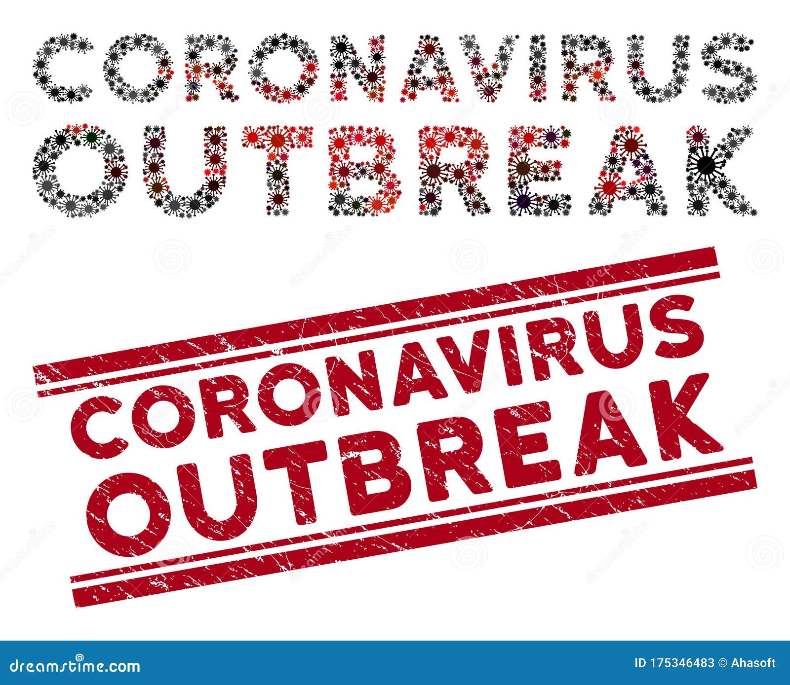 Scratched Coronavirus Outbreak Red Stamp and Coronavirus Mosaic Text ...