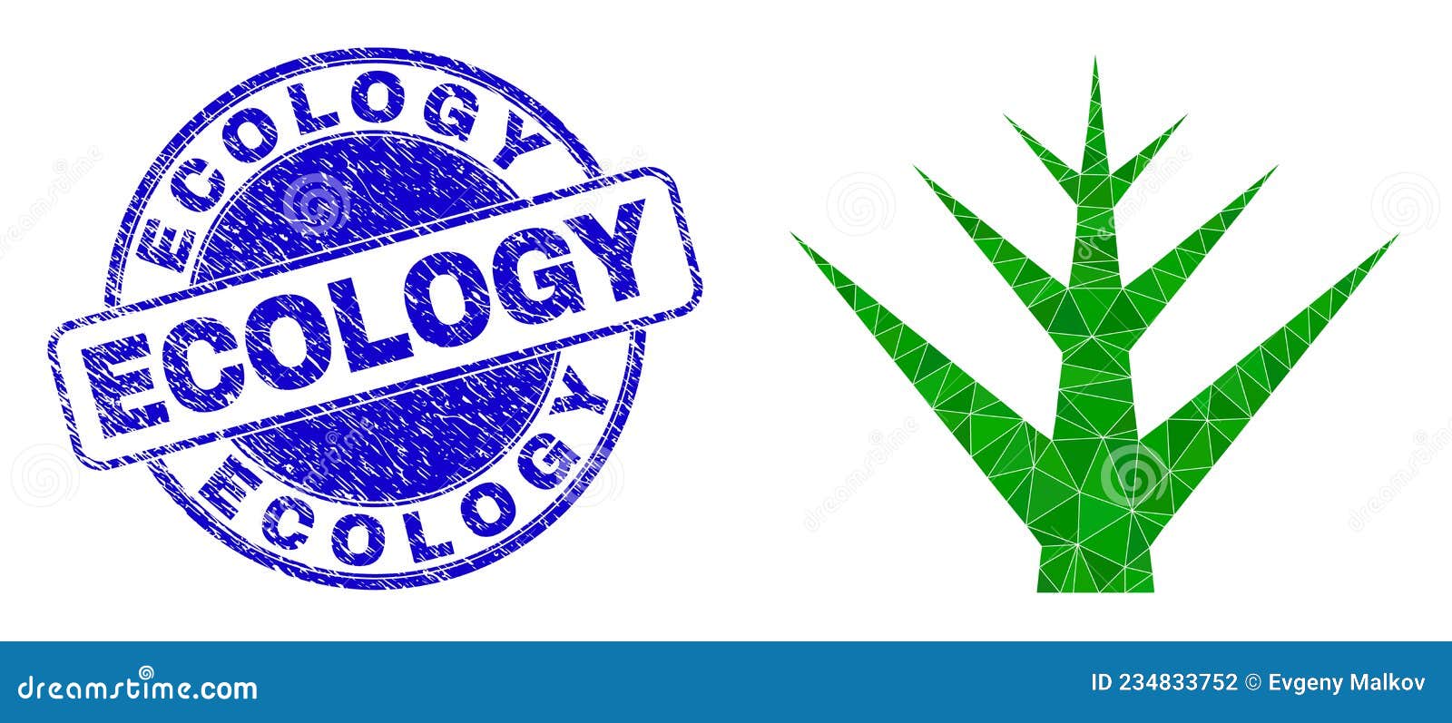 Scratched Ecology Round Watermark and Decorative Tree Triangle Icon ...