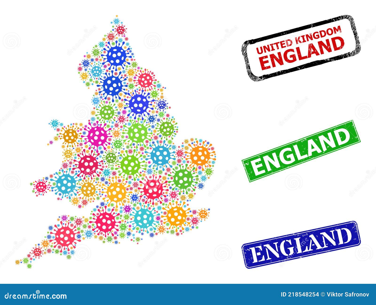 Scratched England Stamps and Bright Bacterium England Map Mosaic Stock ...