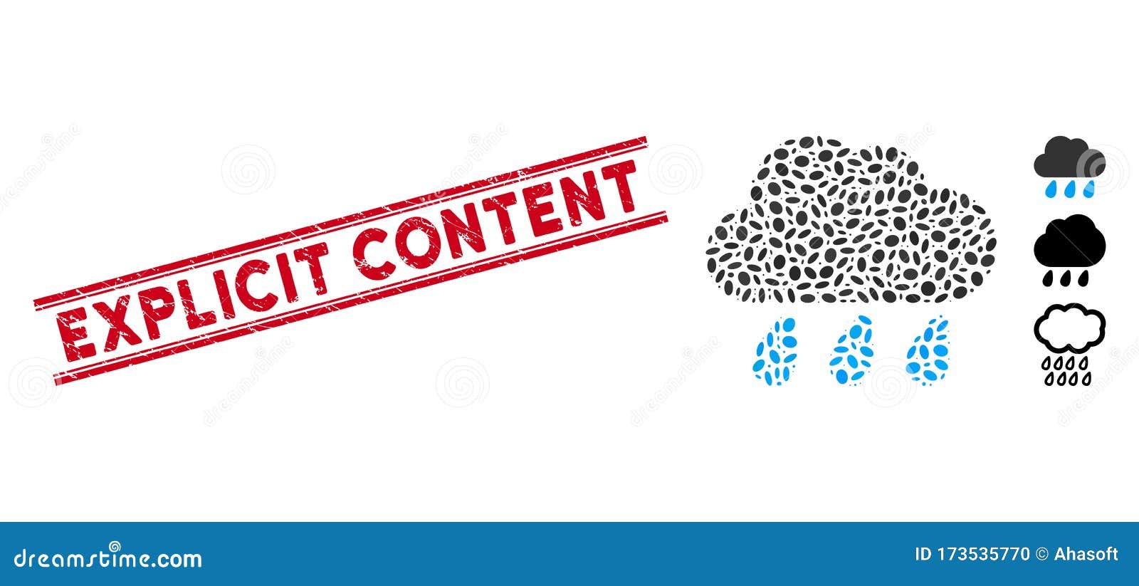 Scratched Explicit Content Line Seal with Mosaic Rain Cloud Icon Stock ...