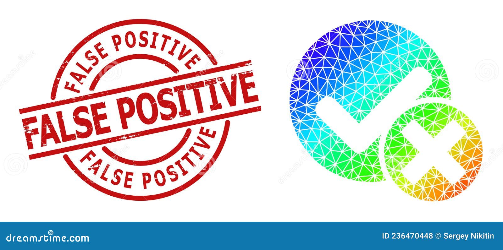 Scratched False Positive Stamp and Lowpoly Rainbow False Positive Icon ...