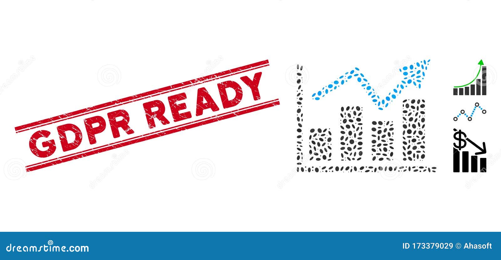 Scratched Gdpr Ready Line Stamp and Mosaic Bar Chart Trend Icon Stock ...