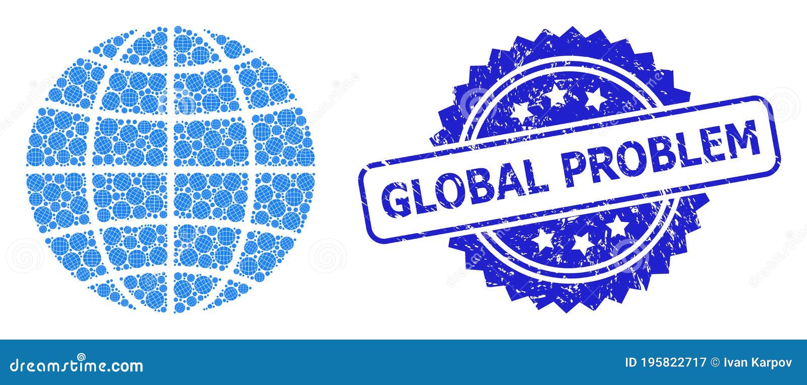 Scratched Global Problem Seal and Recursive Globe Icon Collage Stock ...