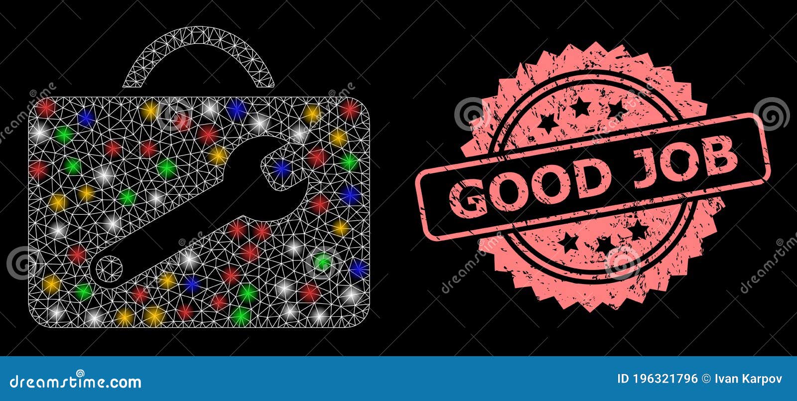 Scratched Good Job Stamp And Rainbow Hatched Gear Repair Cartoon Vector ...