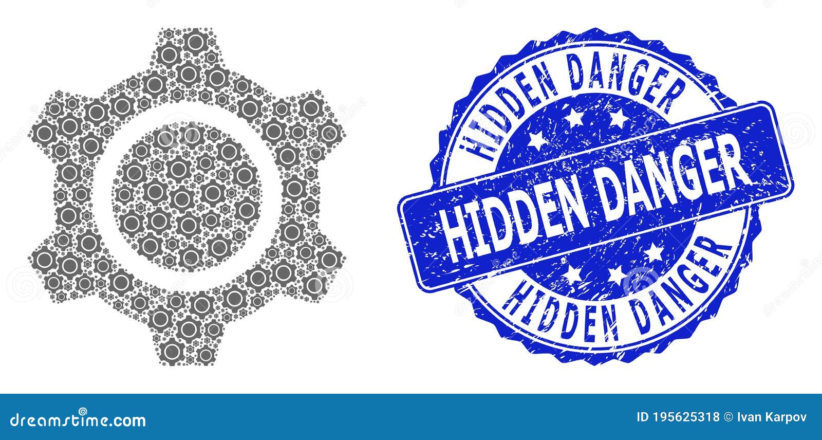 Scratched Hidden Danger Round Seal Stamp and Recursive Gear Icon Mosaic ...