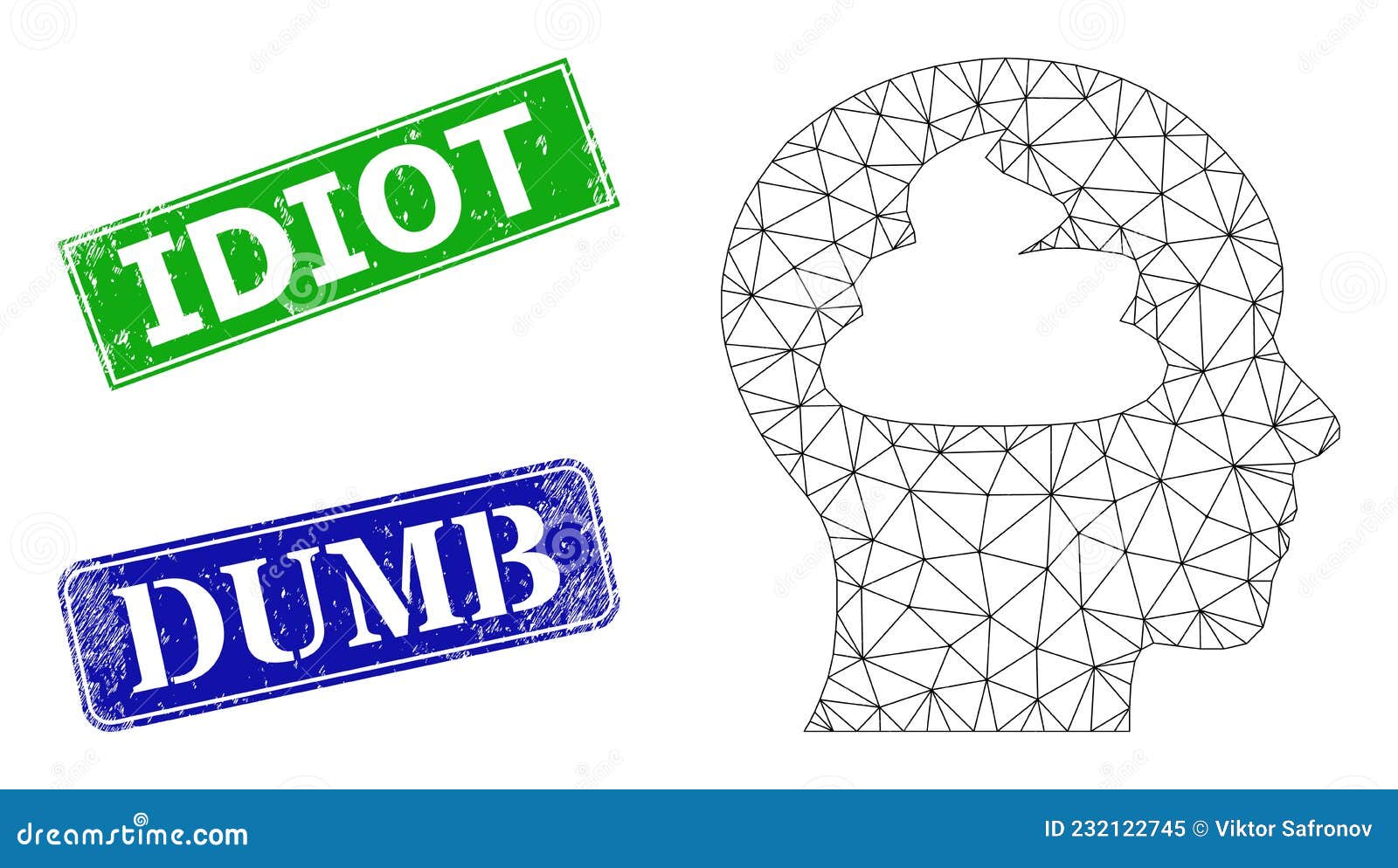 Scratched Idiot Seals and Triangle Mesh Shit Brain Icon Stock Vector ...