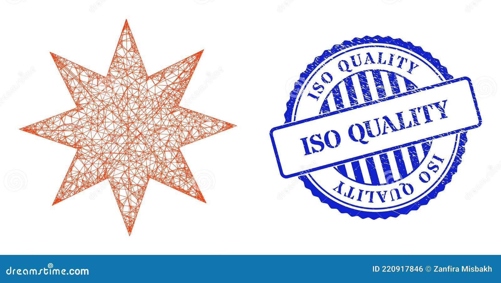 Scratched ISO Quality Stamp Seal and Hatched Eight Pointed Star Mesh ...
