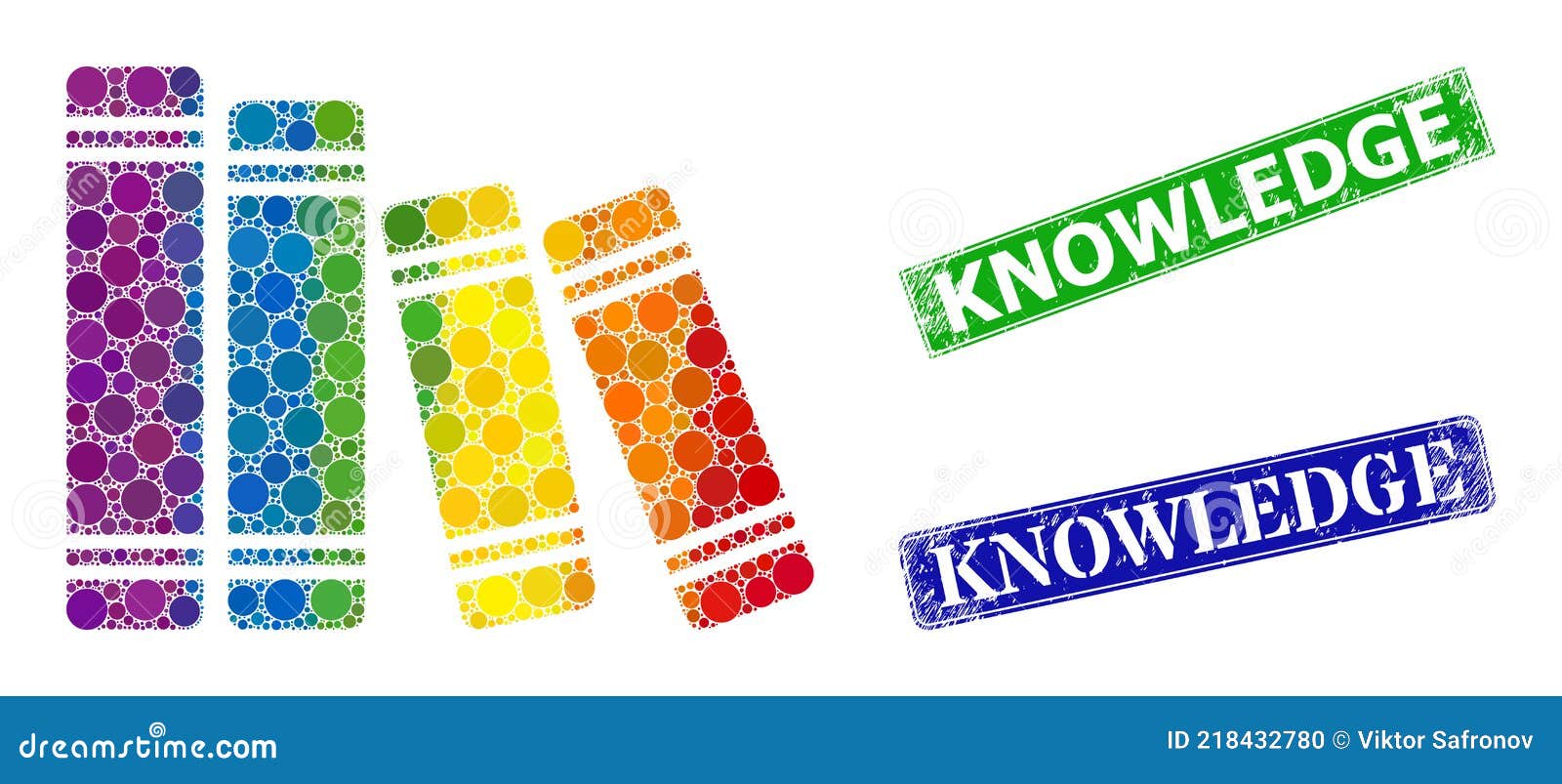 Scratched Knowledge Stamps and Rainbow Gradient Dotted Books Collage ...