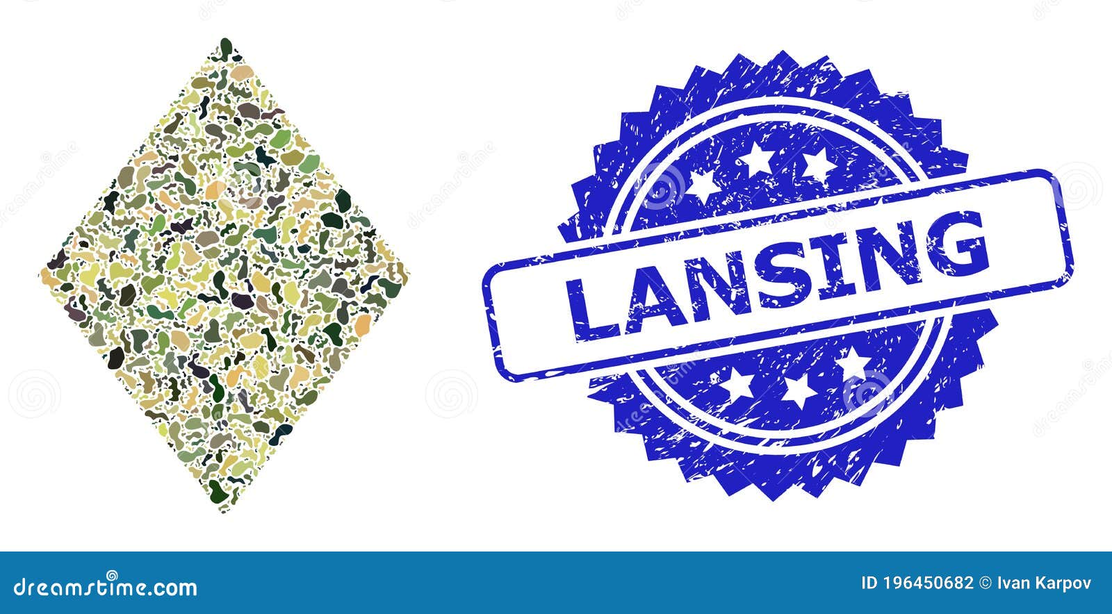 Scratched Lansing Stamp Seal and Military Camouflage Collage of Filled ... Scratched Lansing Stamp Seal and Military Camouflage Collage of Filled ...