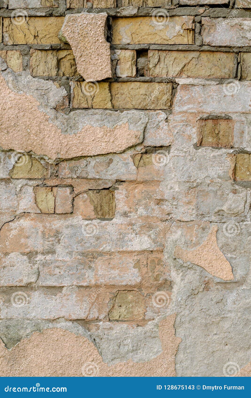 Scratched Light Brick Wall. Abstract Background. Outdoors. Vertical ...