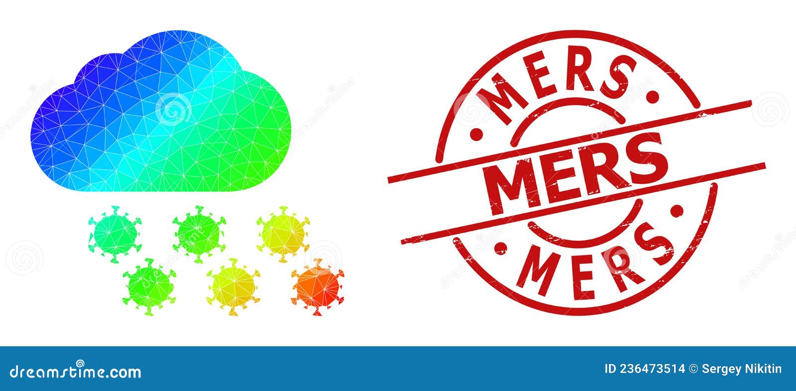 Scratched Mers Stamp Print and Polygonal Rainbow Virus Cloud Icon with ...
